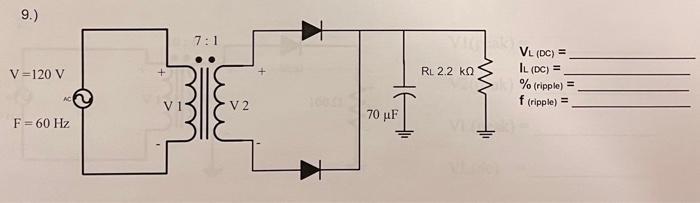 Solved VL(DC)=LL(DC)=% (ripple) =f(ripple) = | Chegg.com