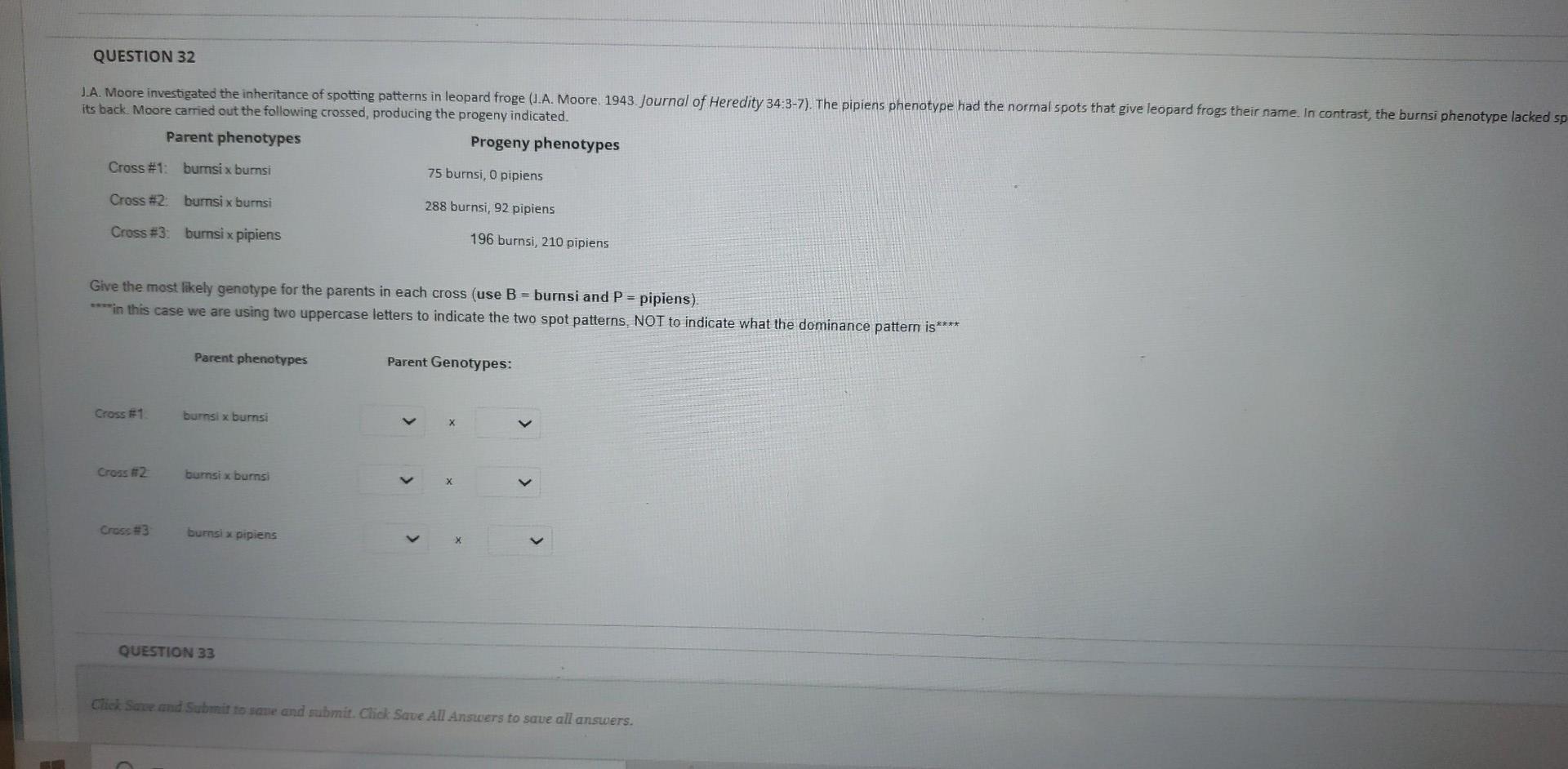 Solved QUESTION 32 J.A. Moore investigated the inheritance | Chegg.com