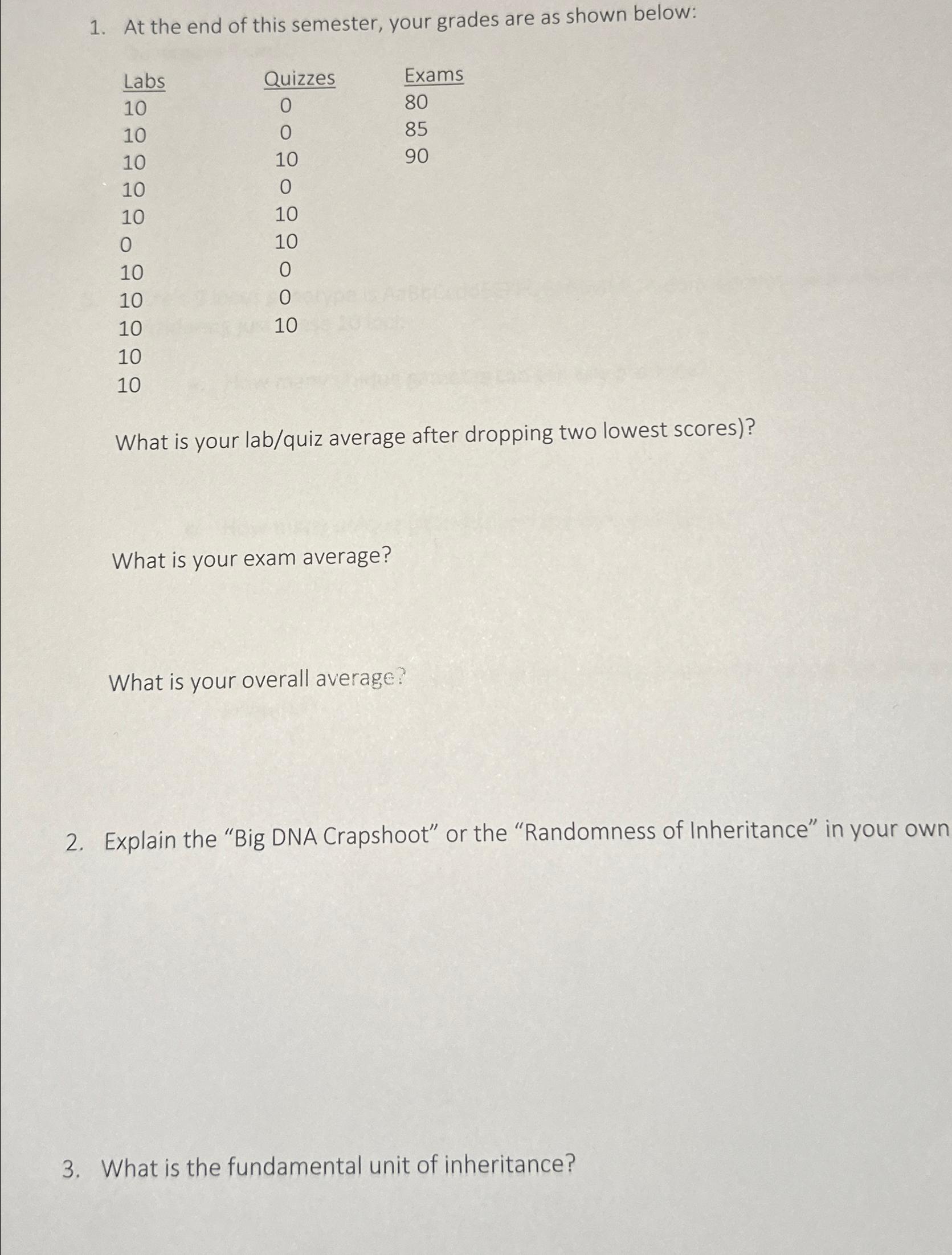 Solved At the end of this semester, your grades are as shown | Chegg.com