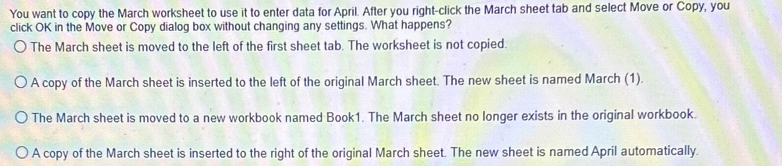 Solved You want to copy the March worksheet to use it to | Chegg.com