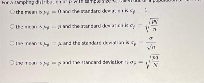 Solved For a sampling distribution of p with sample size nl, | Chegg.com