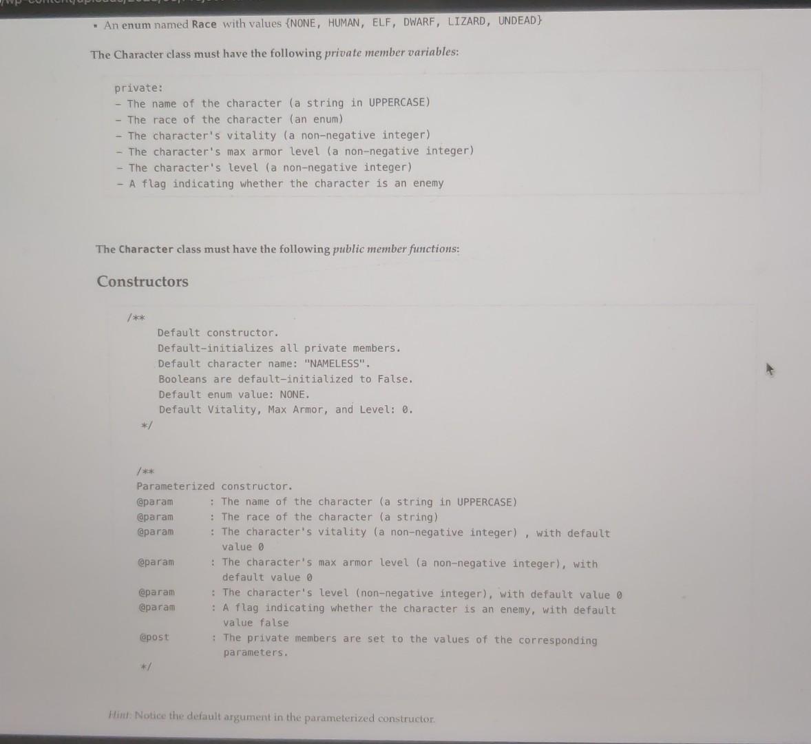 Solved I** ¿param : an integer armor level Cpre : armor >=0 | Chegg.com
