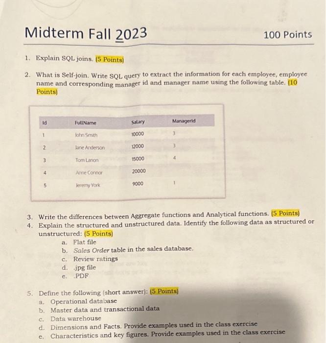 Solved 2. What is Self-join. Write SQL query to extract the | Chegg.com
