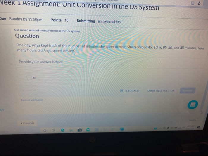 Solved veek 1 Assignment: Unit Conversion in the US System | Chegg.com