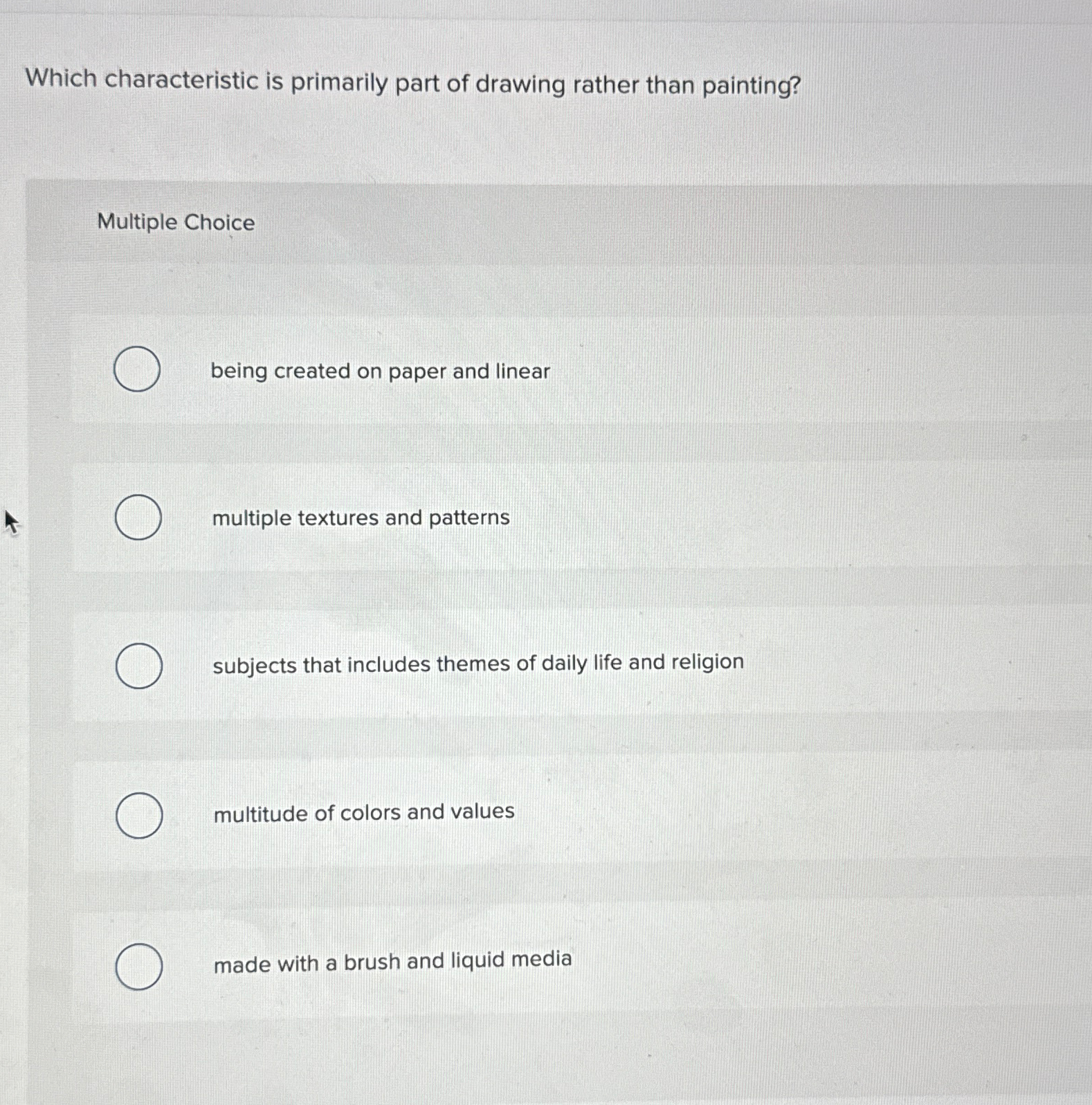 Solved Which characteristic is primarily part of drawing | Chegg.com