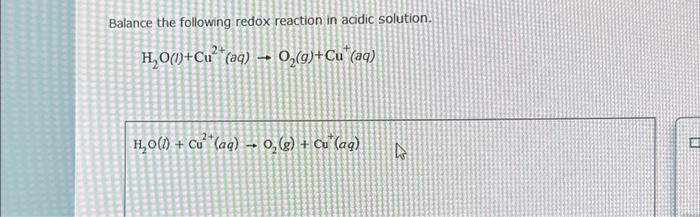 Solved Balance the following redox reaction in acidic | Chegg.com