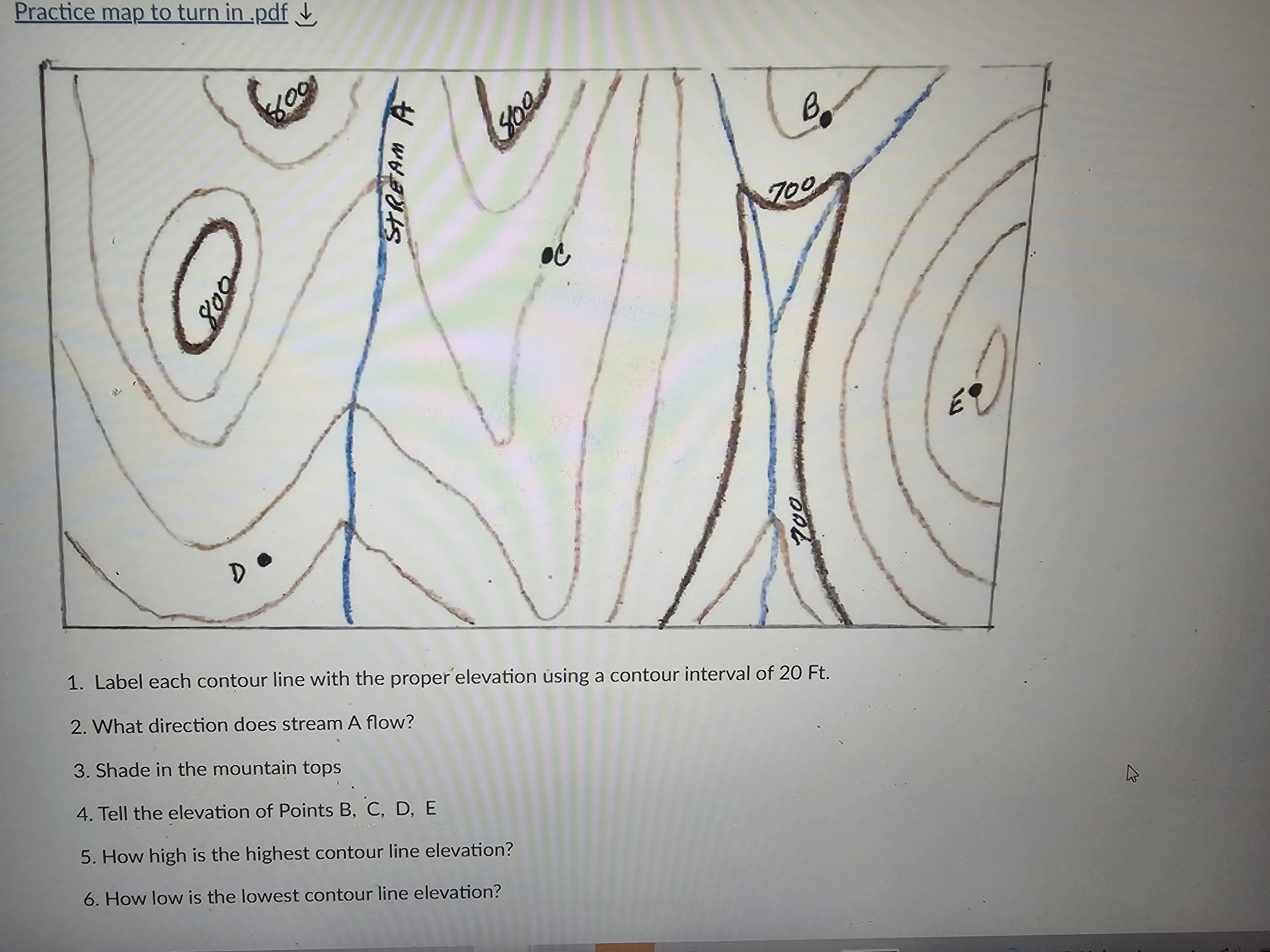 Solved Practice map to turn in .pdf darrLabel each contour | Chegg.com
