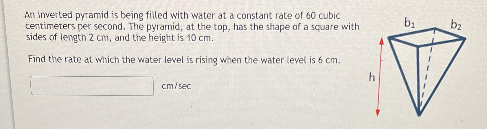Solved An inverted pyramid is being filled with water at a | Chegg.com