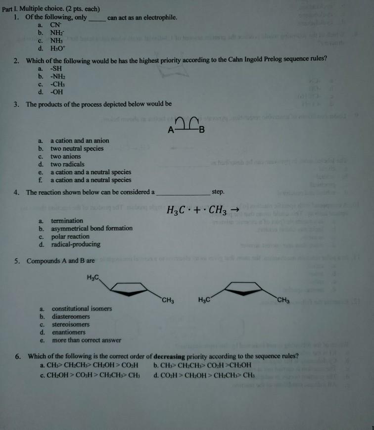 Solved Part I. Multiple choice. (2 pts. each) 1. Of the | Chegg.com
