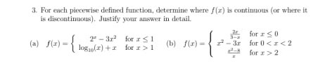 Solved For each piecewise defined function, determine where | Chegg.com