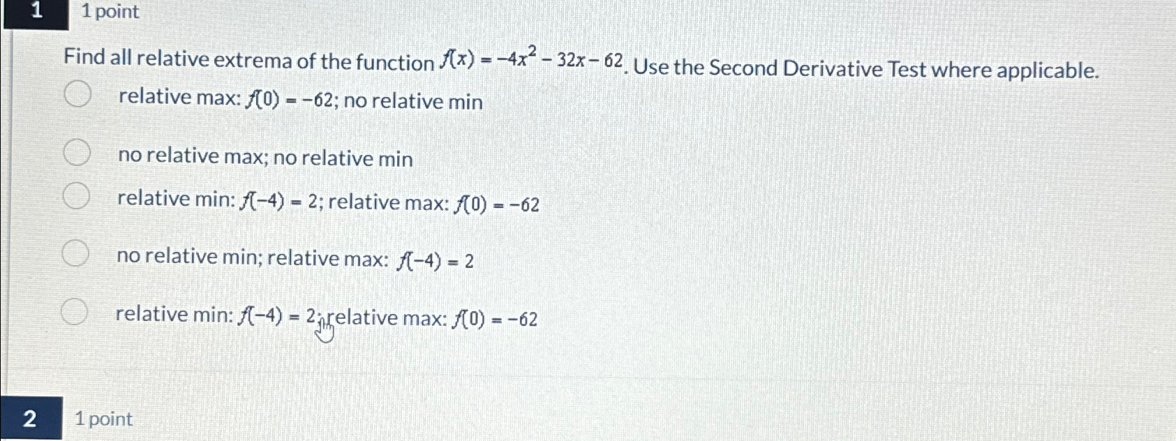 Solved 11 ﻿pointFind all relative extrema of the function | Chegg.com