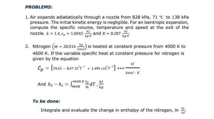 Solved PROBLEMS: 1. Air expands adiabatically through a | Chegg.com