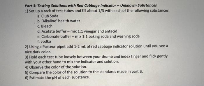 Solved Red Cabbage Color changes with pHPart 3: Testing | Chegg.com