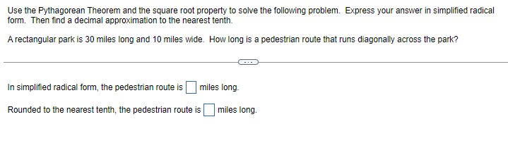 Solved Use the Pythagorean Theorem and the square root | Chegg.com | Chegg.com