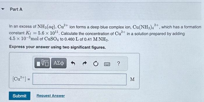 Solved In An Excess Of Nh3 Aq Cu2 Ion Forms A Deep Blue