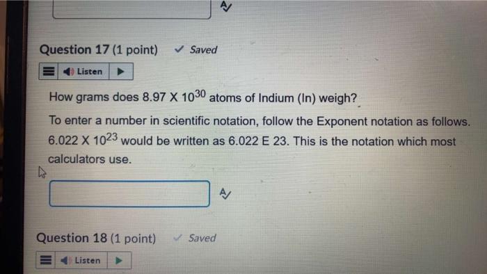 Solved How grams does 8.97×1030 atoms of Indium (In) weigh? | Chegg.com