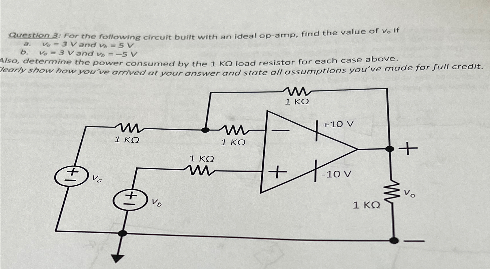 Solved Question 3: For the following circuit built with an | Chegg.com