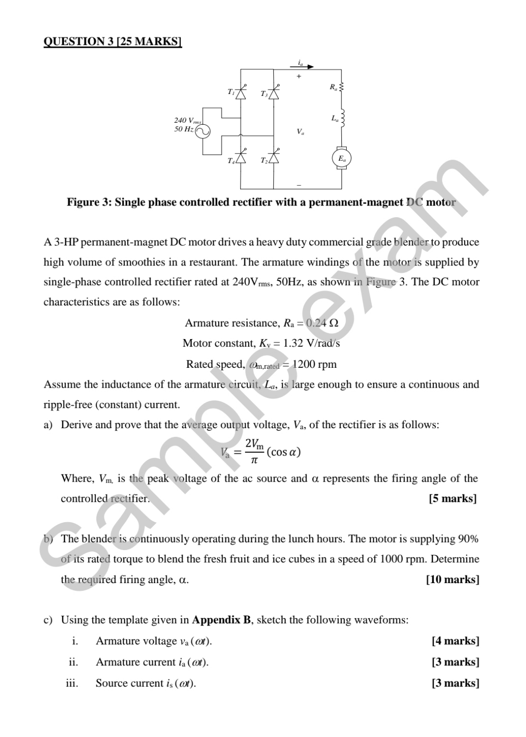 Solved QUESTION MARKS]Figure 3: Single phase controlled | Chegg.com