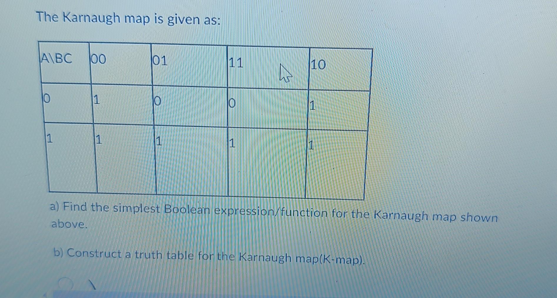 Solved Question 2 (1 point) The Karnaugh map is given | Chegg.com