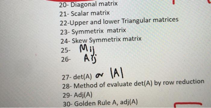 Solved 20- Diagonal matrix 21- Scalar matrix 22-Upper and | Chegg.com