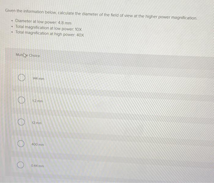 Solved Given the information below, calculate the diameter | Chegg.com