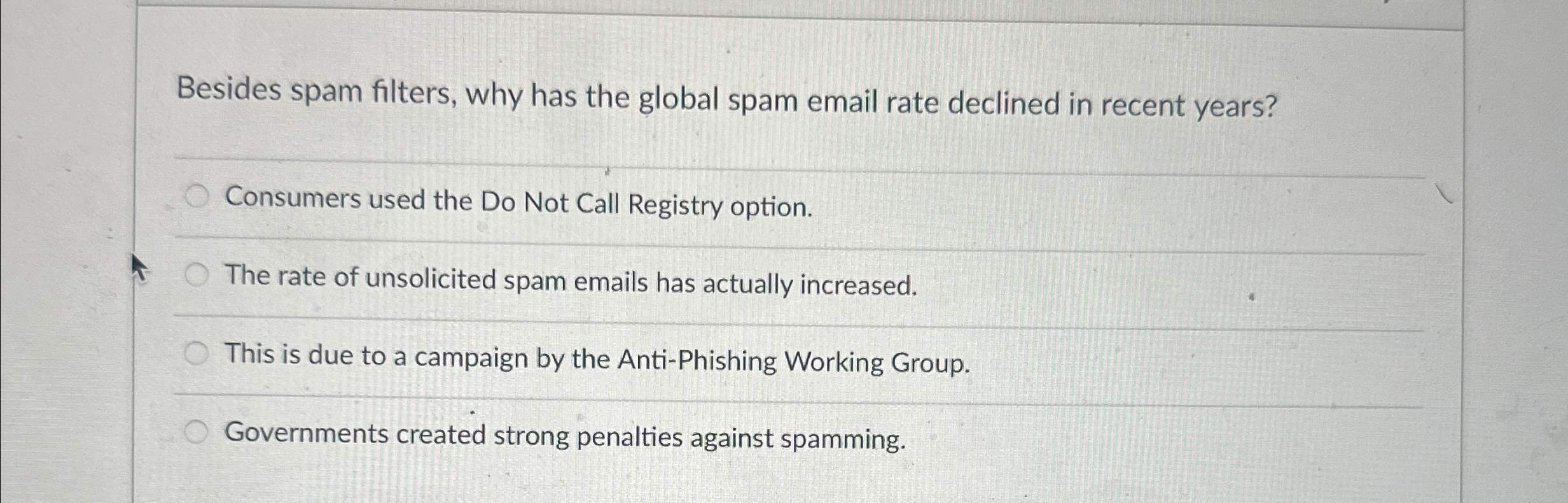 Solved Besides spam filters, why has the global spam email | Chegg.com