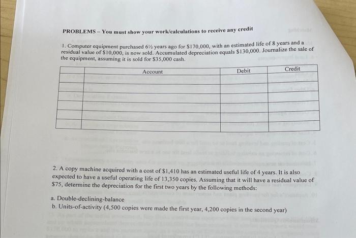 Solved PROBLEMS - You must show your work/calculations to | Chegg.com