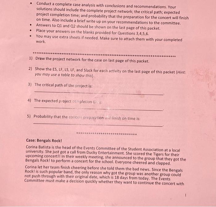 Conduct a complete case analysis with conclusions and | Chegg.com