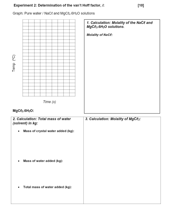 Experiment 2: Determination of the van't Hoff factor, | Chegg.com