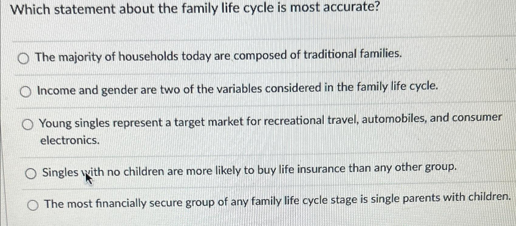 Solved Which statement about the family life cycle is most | Chegg.com