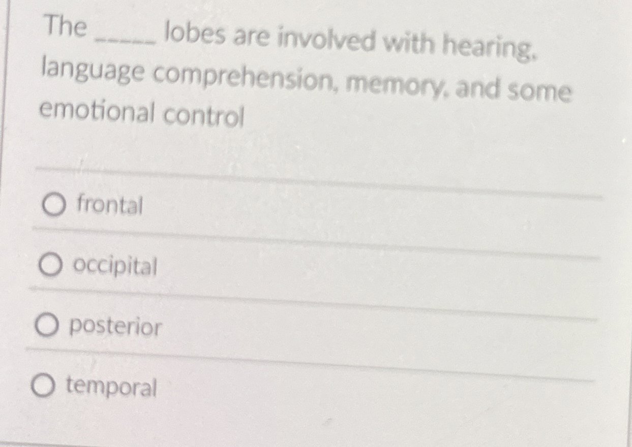 Solved Thelobes are involved with hearing.language | Chegg.com