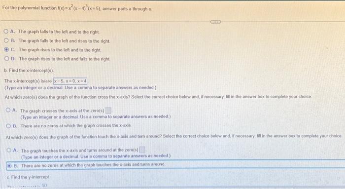 Solved For the polynomial function f(x)=x2(x−4)3(x+5), | Chegg.com