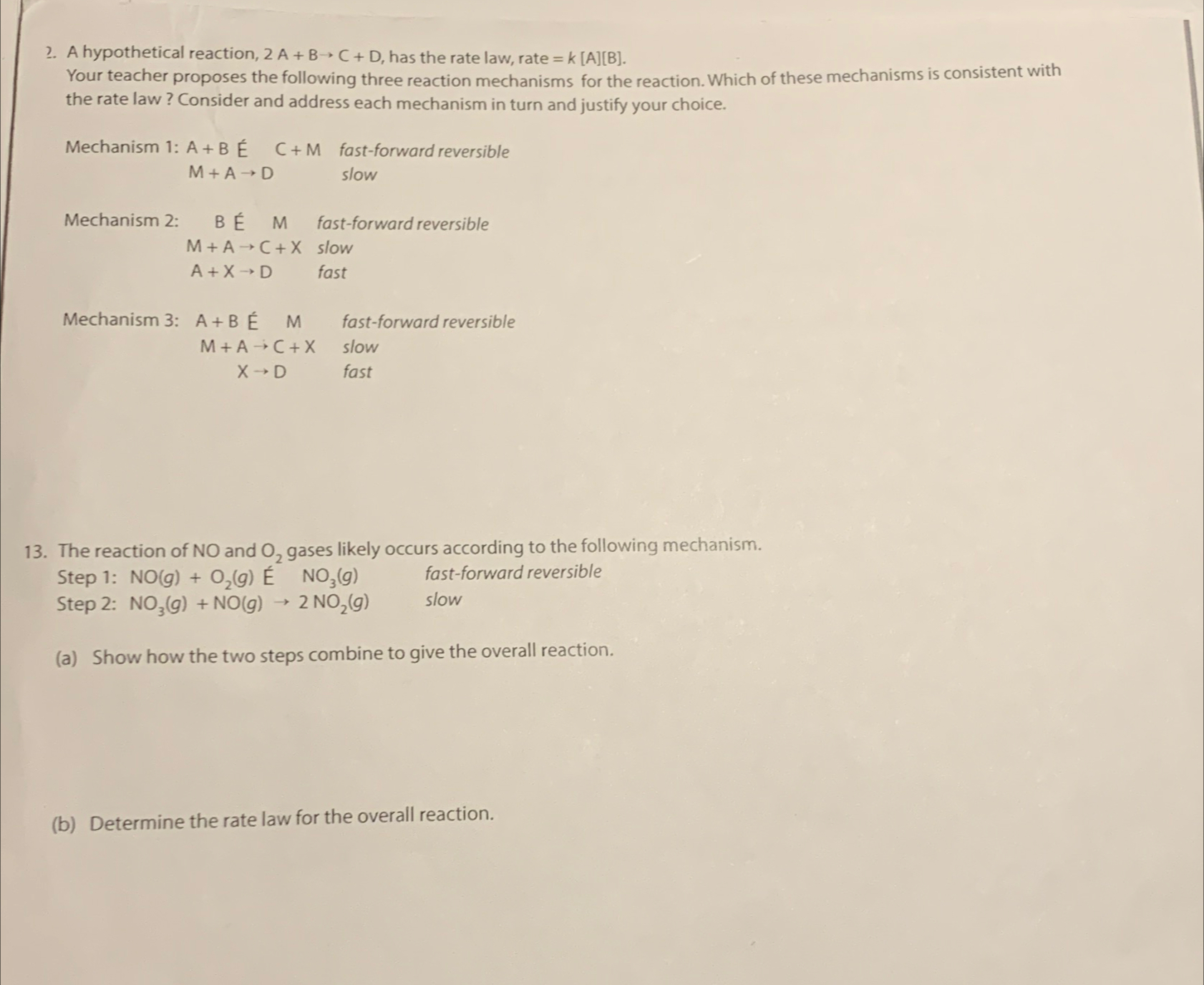 Solved A hypothetical reaction, 2A+B→C+D, ﻿has the rate law, | Chegg.com
