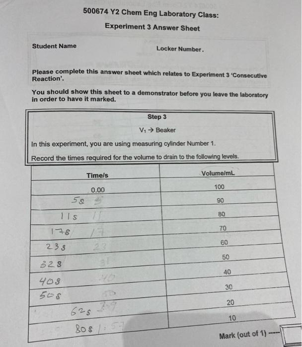 Solved 500674 Y2 Chem Eng Laboratory Class: Experiment 3 | Chegg.com