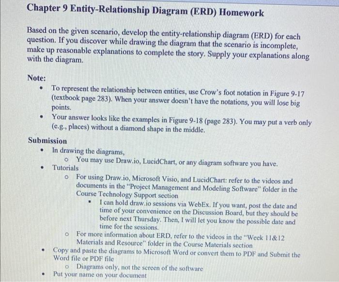Chapter 9 Entity-Relationship Diagram (ERD) Homework | Chegg.com