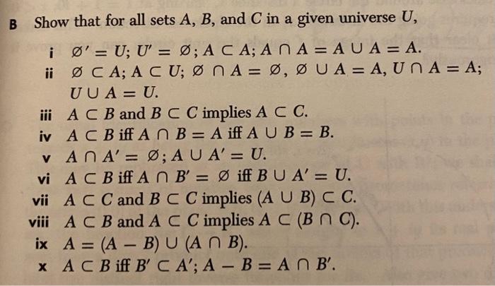 Solved B Show that for all sets A,B, and C in a given | Chegg.com