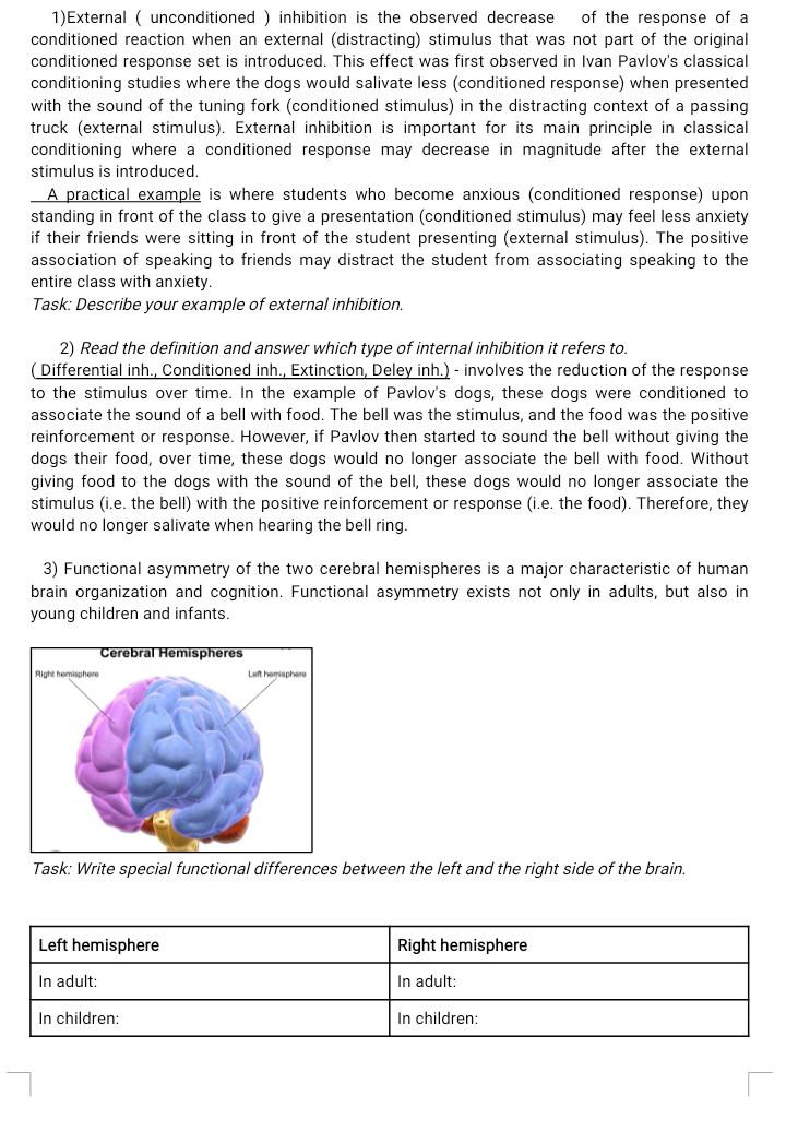 Solved 1)External ( unconditioned) inhibition is the | Chegg.com