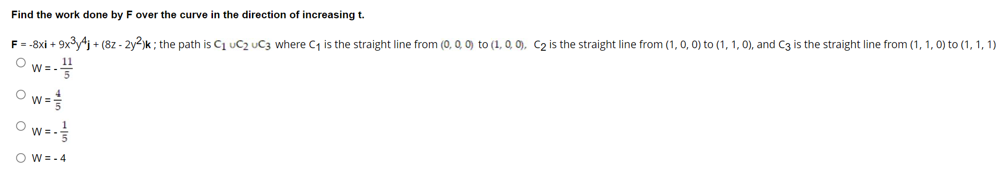 Solved Find the work done by F ﻿over the curve in the | Chegg.com