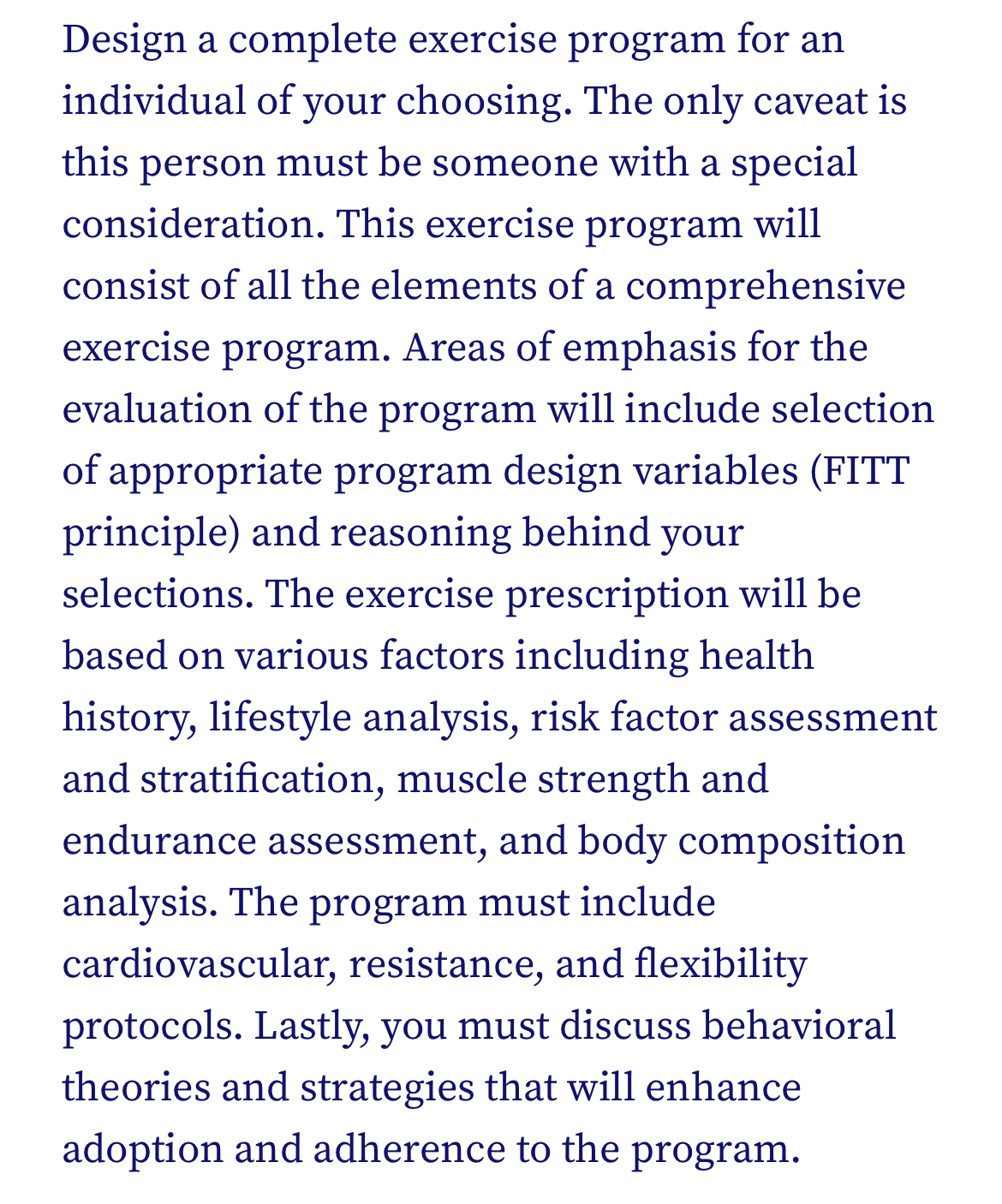 Solved Design a complete exercise program for an individual | Chegg.com