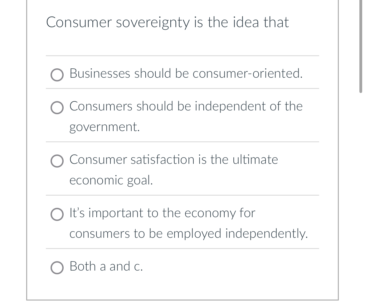 Solved Consumer sovereignty is the idea thatBusinesses | Chegg.com