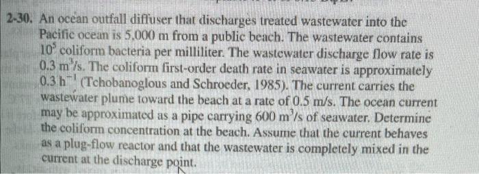 Solved -30. An ocean outfall diffuser that discharges | Chegg.com
