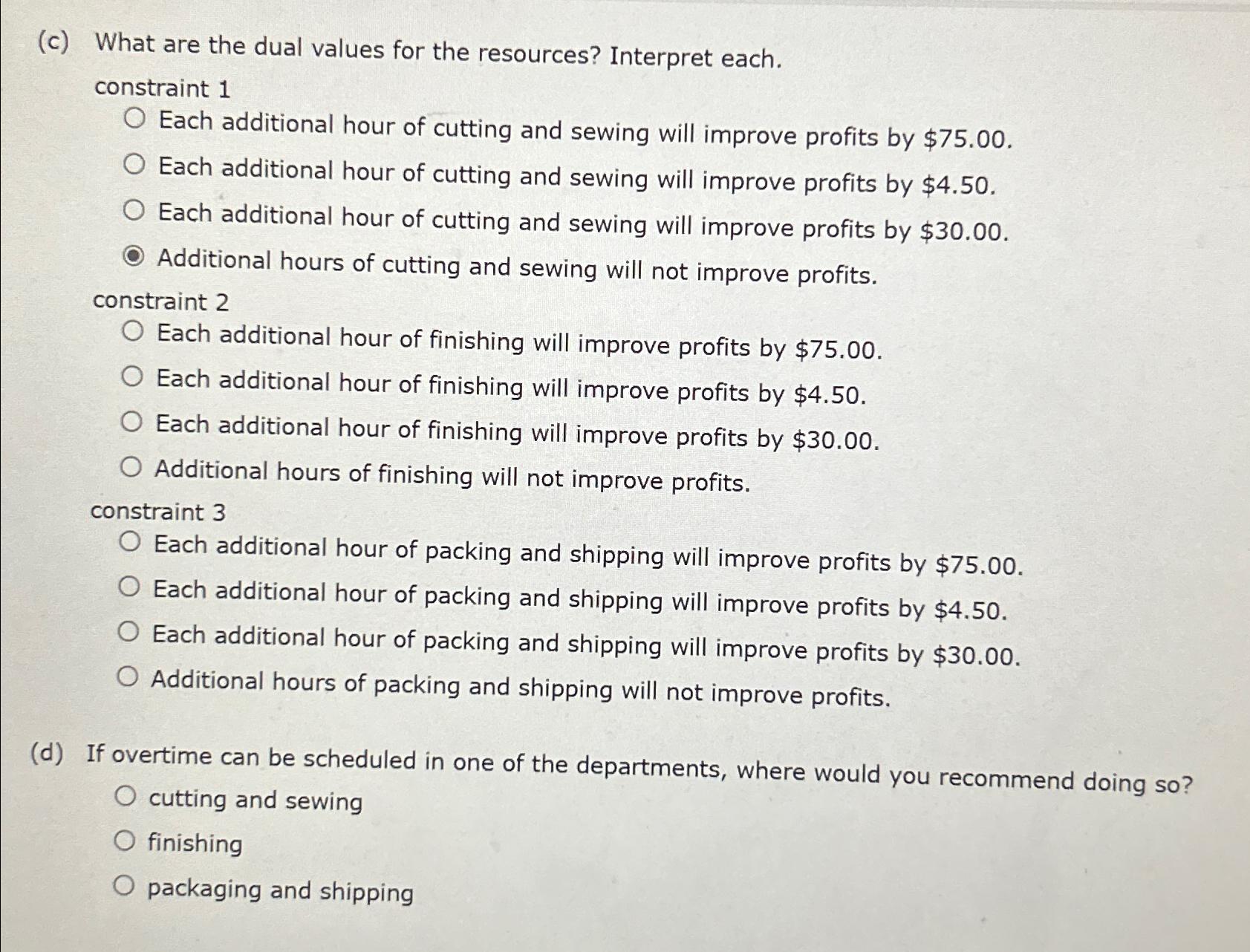 Solved (c) ﻿What are the dual values for the resources? | Chegg.com