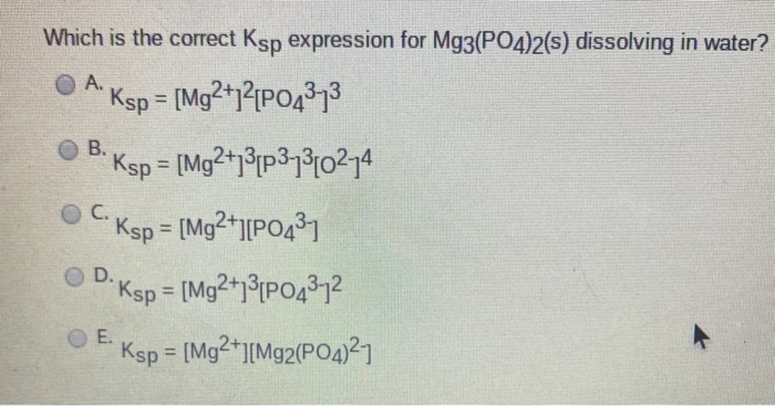 Solved A. Which is the correct Ksp expression for | Chegg.com