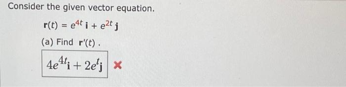 Solved Consider the given vector equation. r(t) = e4ti + etj | Chegg.com