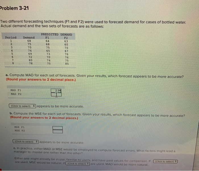 Solved Problem 3-21 Two different forecasting techniques (F1 | Chegg.com