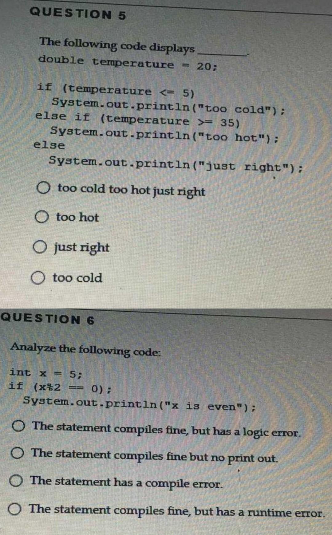 Solved QUESTION 5 The following code displays double | Chegg.com