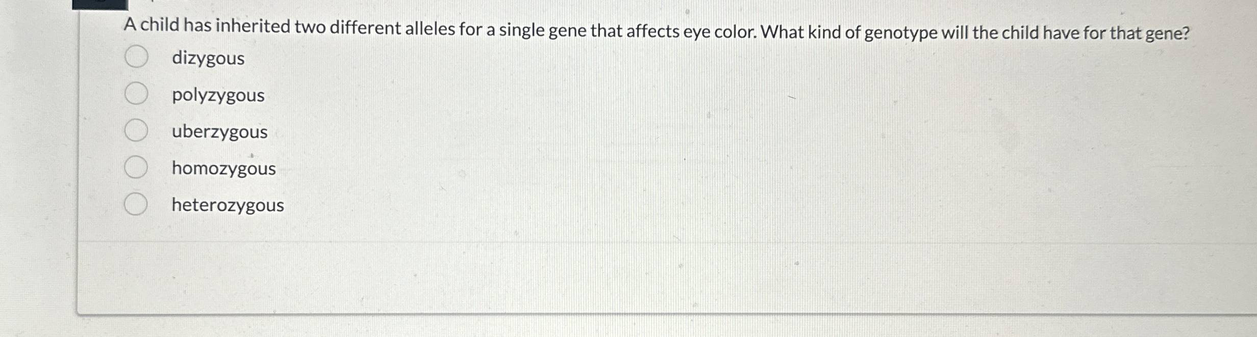 Solved A child has inherited two different alleles for a | Chegg.com