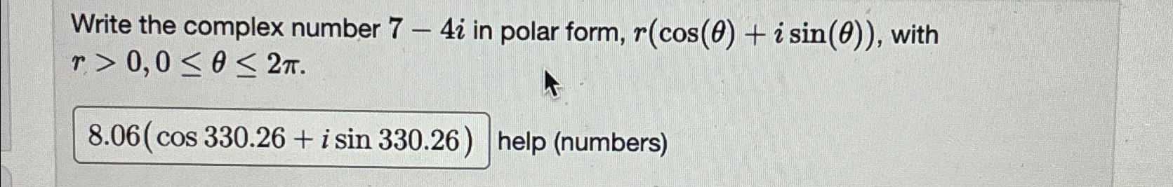 Solved Write the complex number 4-4i ﻿in polar form, | Chegg.com