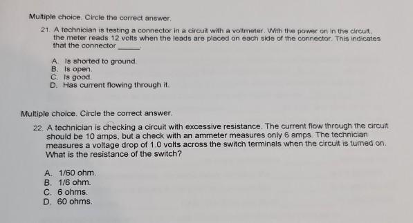 Solved Multiple choice Circle the correct answer 21. A | Chegg.com