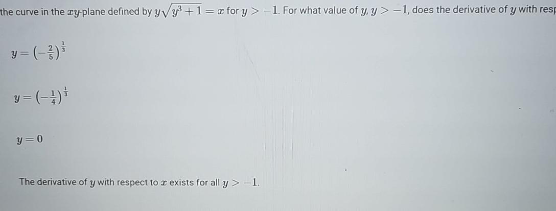 Solved the curve in the xy-plane defined by yy3+12=x ﻿for | Chegg.com